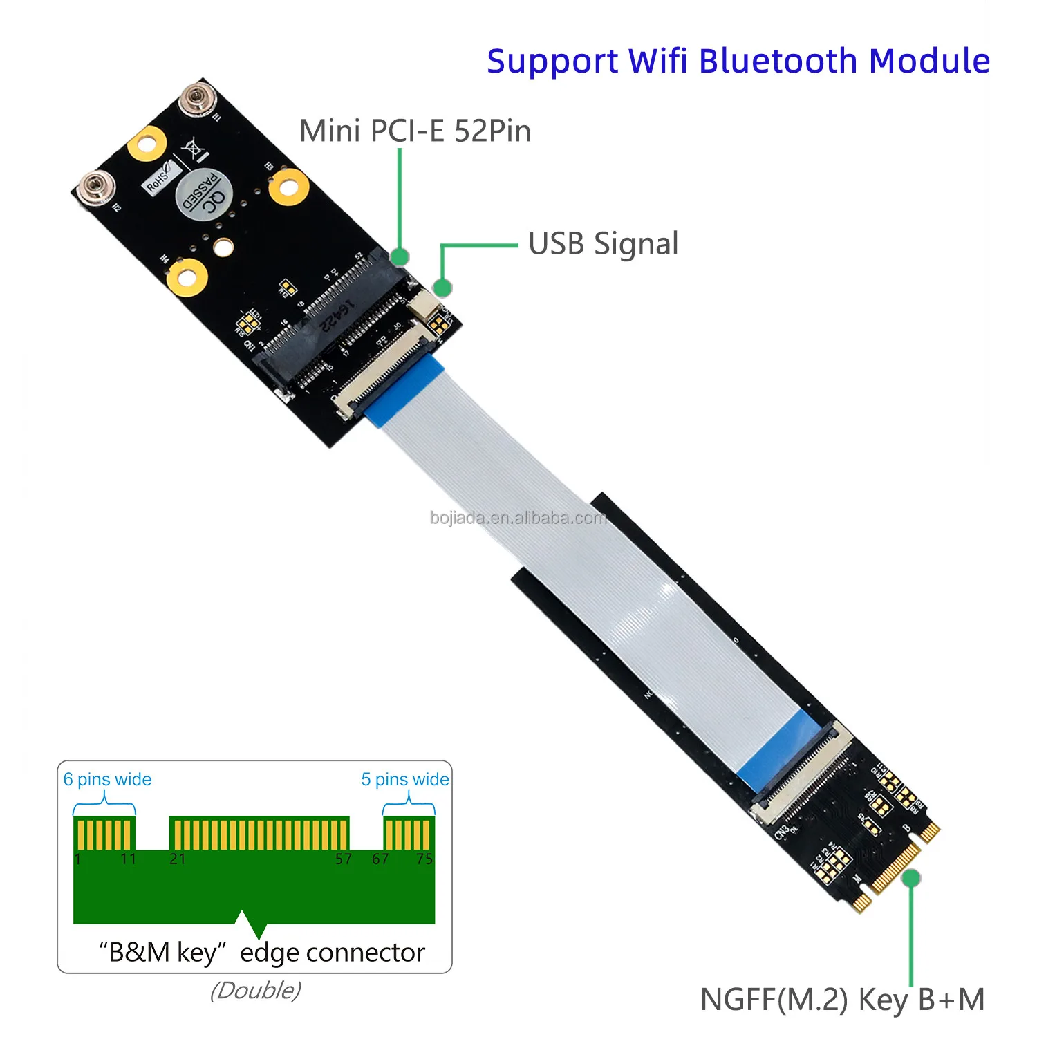 Mpcie迷你pci-e 52pin至m.2 Ngff键-m键-b适配器卡 + 30厘米fpc电缆，用于无线蓝牙模块 - Buy Mpcie Mini Pci-e 52pin到m.2 Ngff ...
