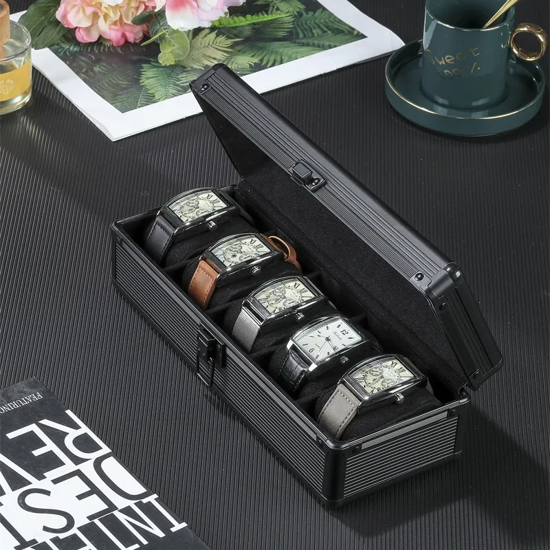 Wholesale Luxury 5 Slots Transparent Cover Aluminum Watch Storage ...