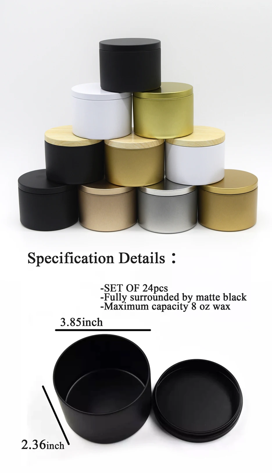 Custom Empty Luxury 16 oz 4 oz 8 oz Seamless Metal Candles Tin ...