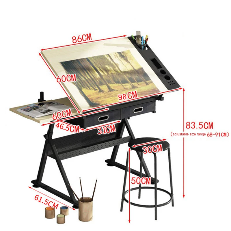 Height Adjustable Artist Drawing Table - Metal Easel Desk with Tilting ...