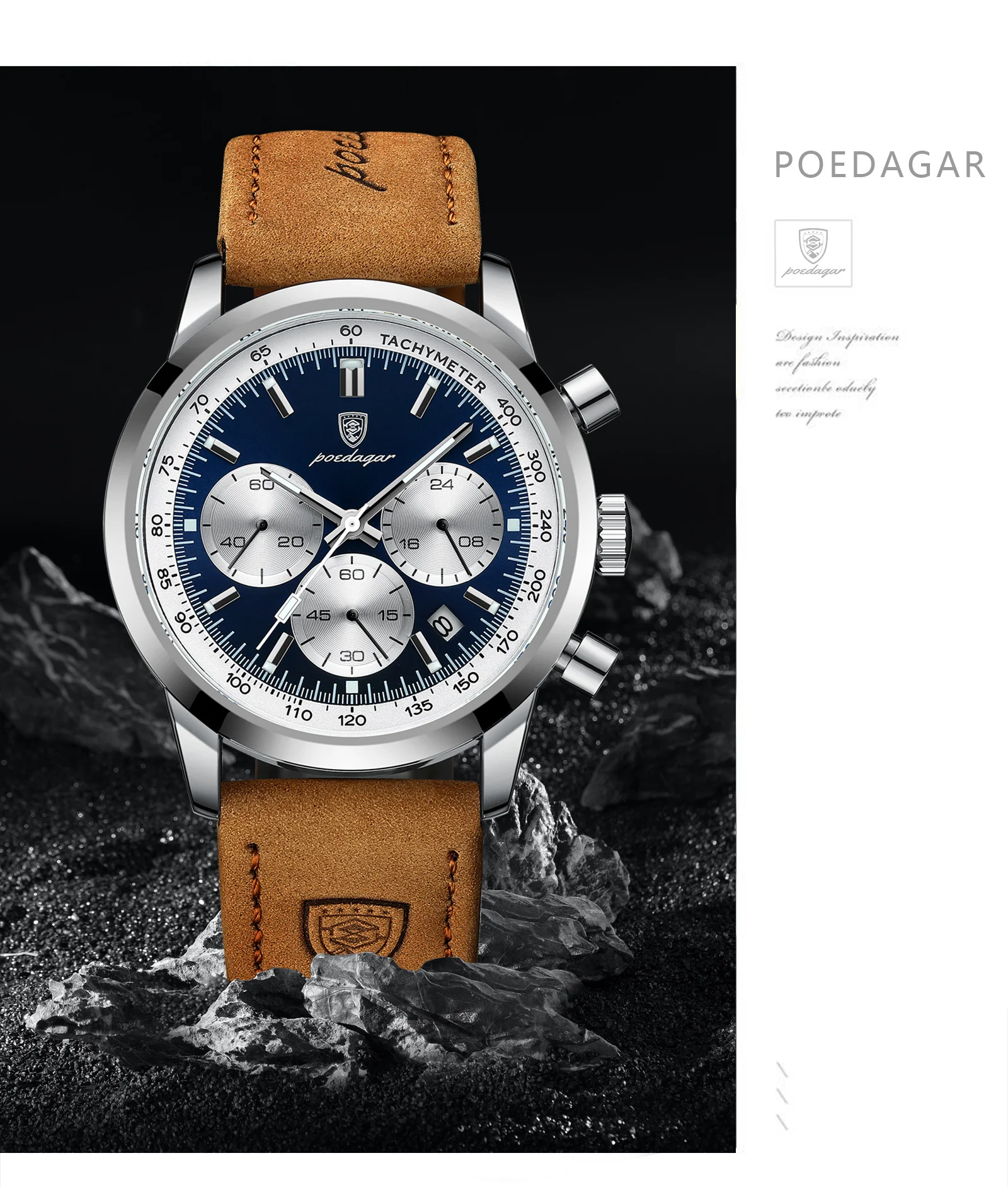 POEDAGAR 921 - Durable Leather Waterproof Watches for Men