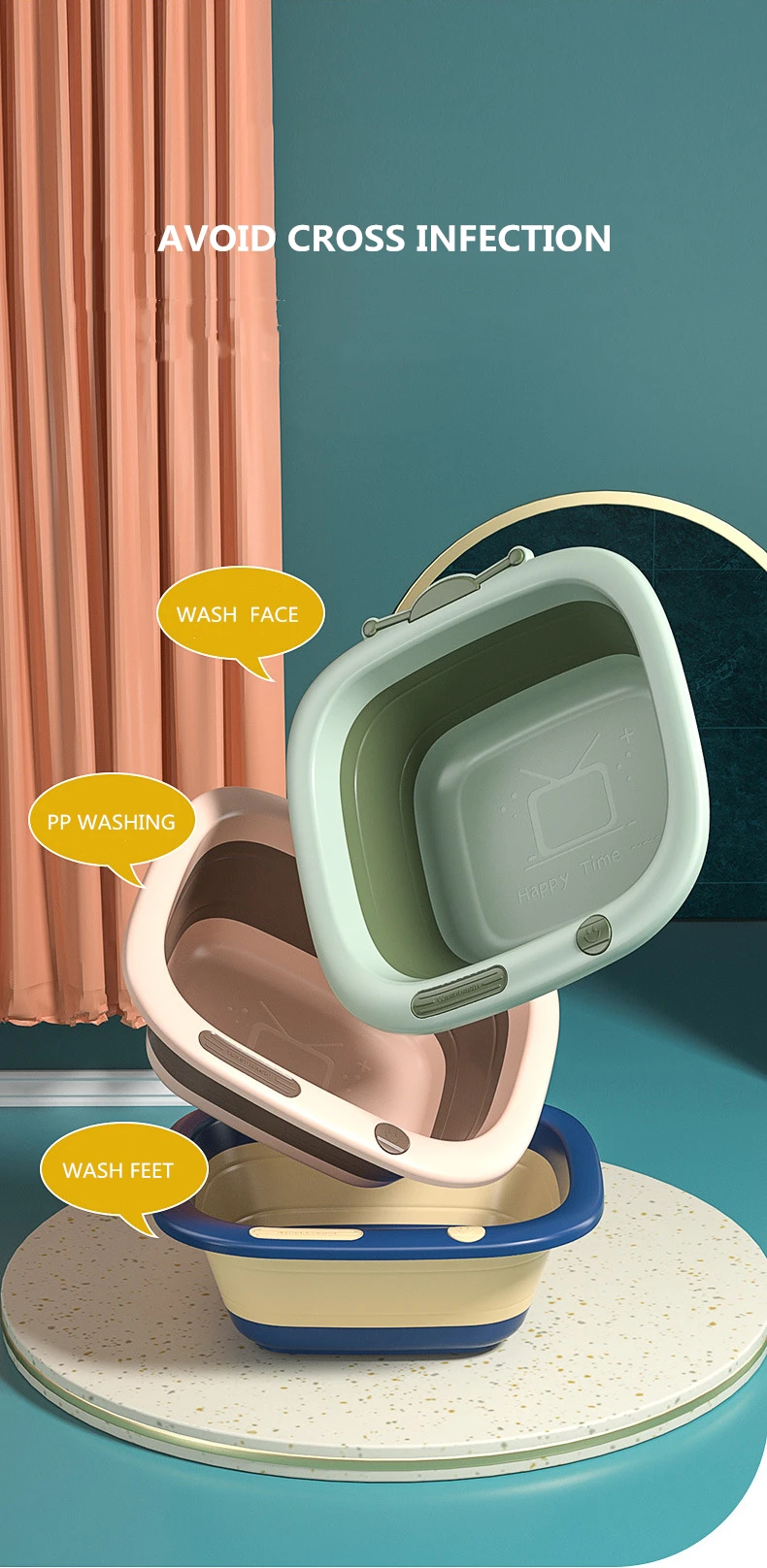 Cute Folding Cartoon Wash Basin For Newborn Babies Shower Plastic ...