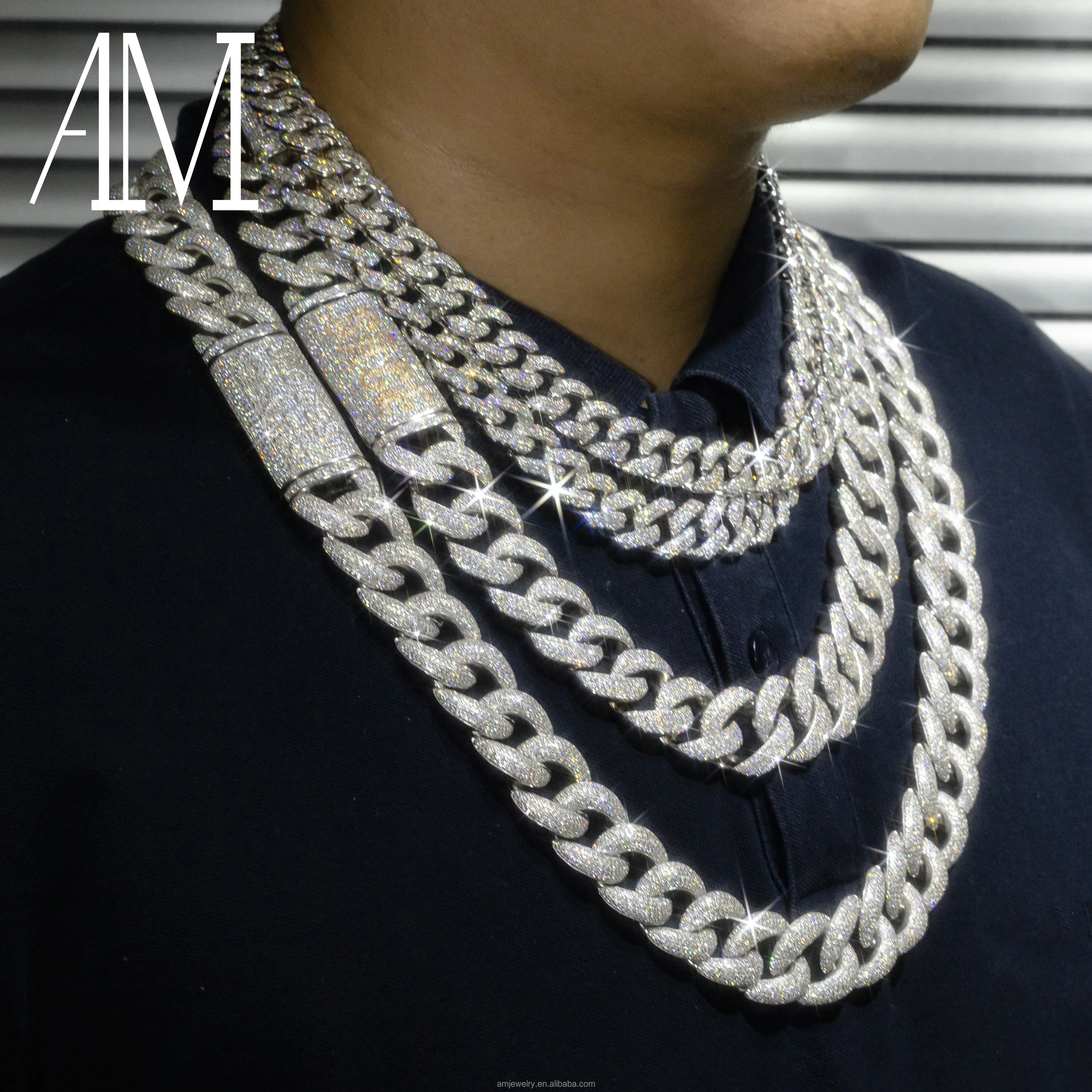 Hot Selling 8mm 10mm 15mm 20mm 925 Silver Vvs Moissanite Diamond Cuban ...