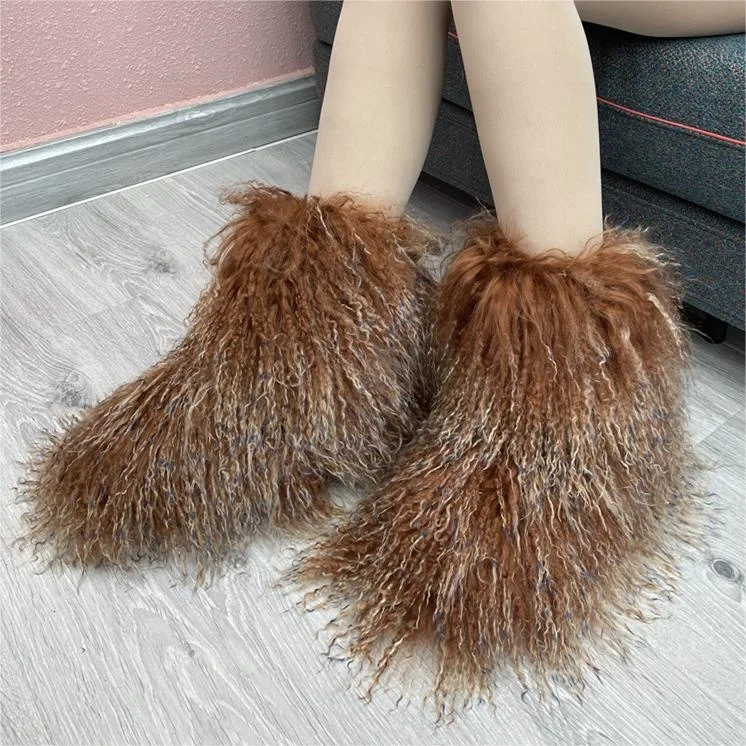 Custom LOGO Wholesale Winter Real Mongolia Fur Shoes for Woman ...
