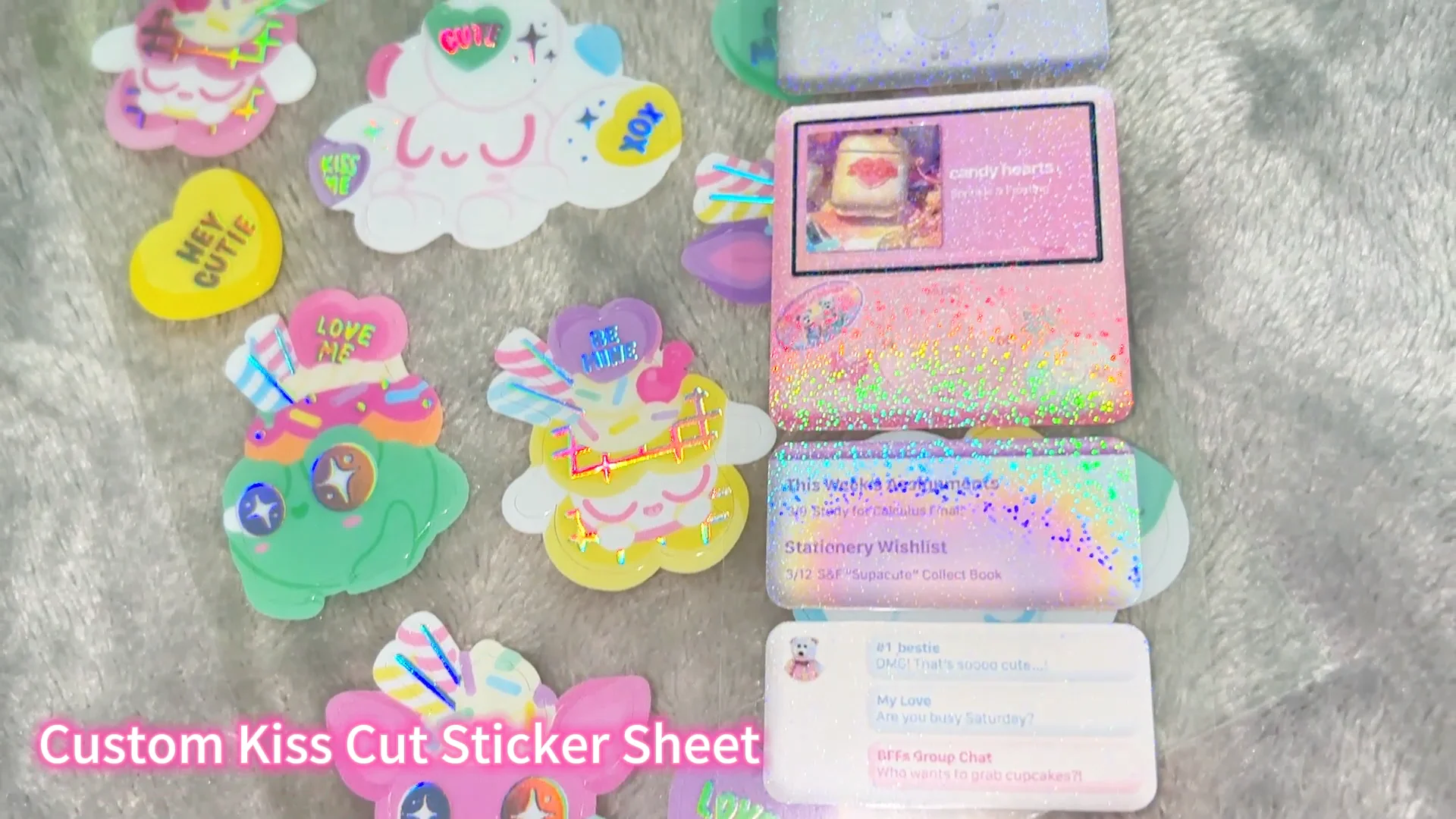 Waterproof Custom Printed Logo Transparent Kiss Cut Stickers Deco Holographic Glitter Sticker ...