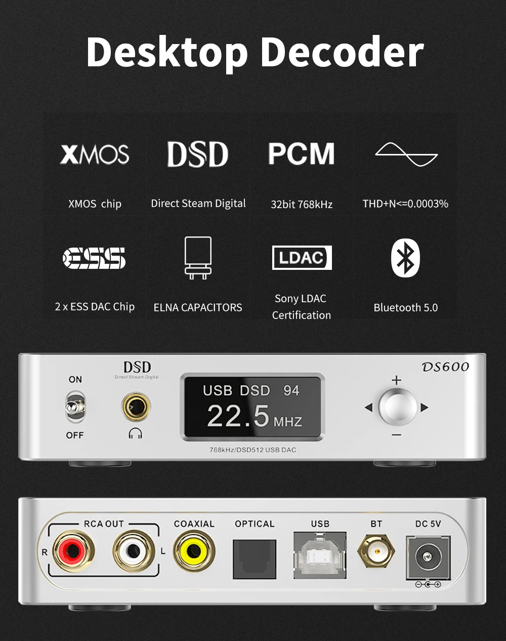 1mii Hi-res Dac Audio Decoder Dsd512& Pcm 32bit/768khz Xmos Xu208 Bt 5. ...