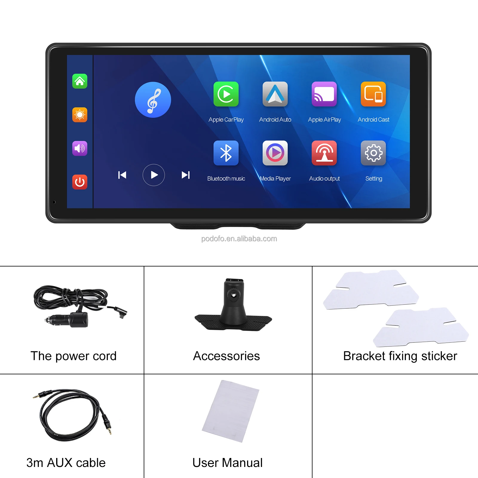 Podofo Portable Wireless Carplay & Android Auto Car Radio Autoradio 10. ...