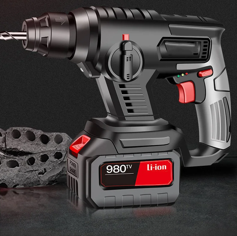 Rotary Impact Cordless Electric Hammer Drill For Concrete Wood Drilling ...