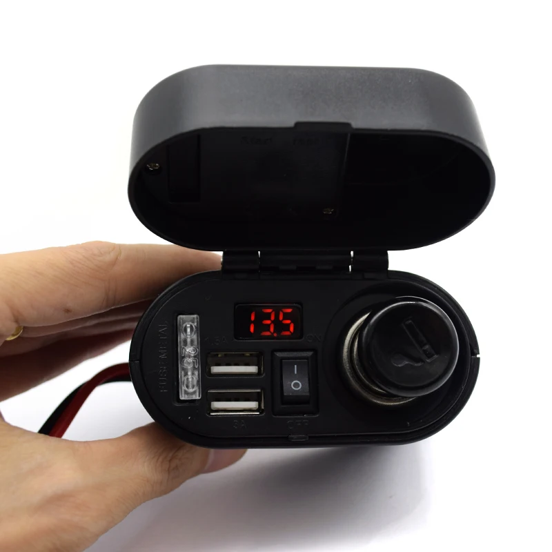 Motorcycle Power Outlet Adapter - Dual USB & Cigarette Lighter