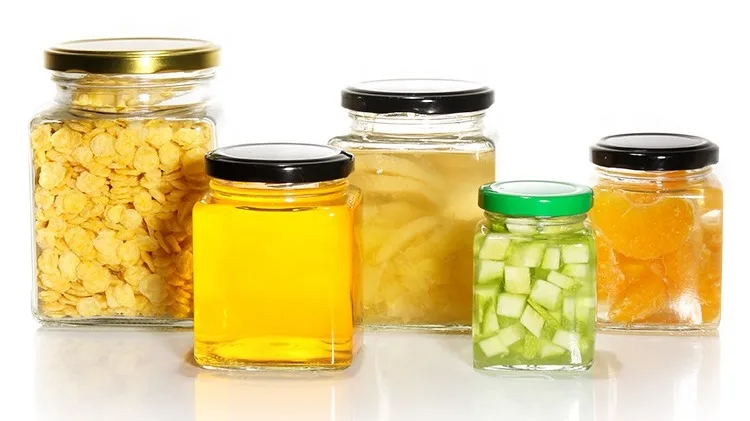 Custom Printed Square Glass Food Jars With Metal Lids 240ml 350ml 500ml ...