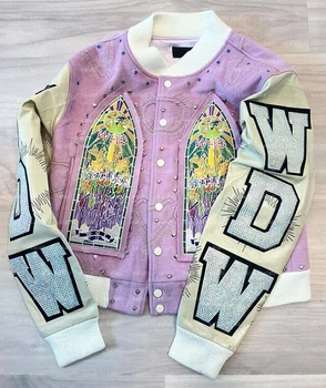 Custom Patchwork Leather Jacket Rhinestone Embroidery Patches Vintage ...