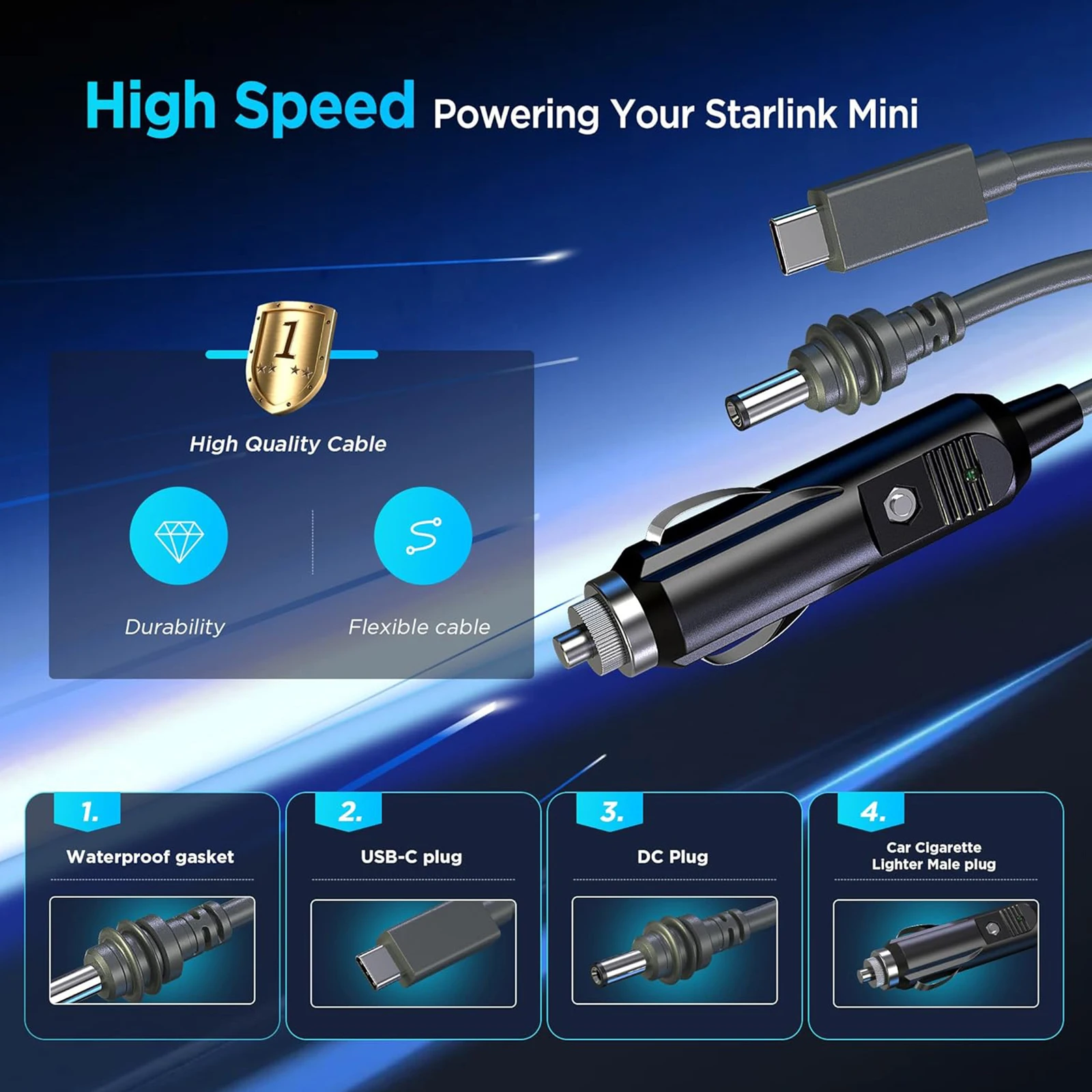 EDUP Starlink Mini 100W 3-in-1 Power Cord - Versatile & Efficient
