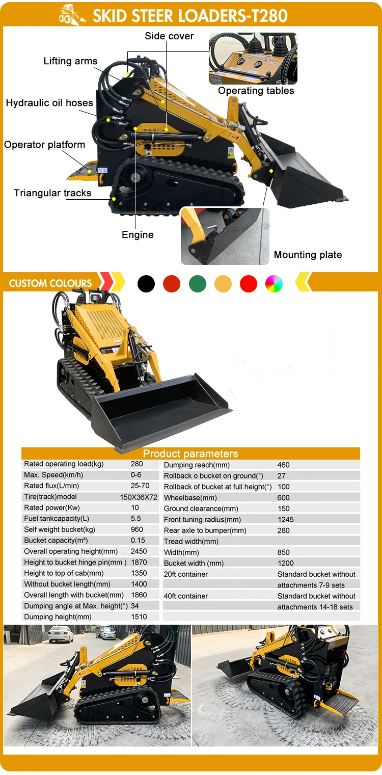 Factory Price Mini Skid Steer Track Loader 500kg 800kg 1 Ton Mini Skid ...