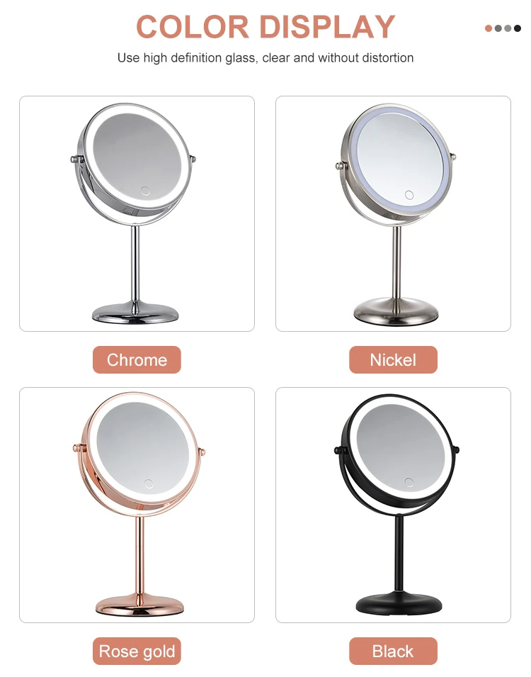 Small Vanity Mirror Rechargeable Metal Table Standing Makeup Mirror ...