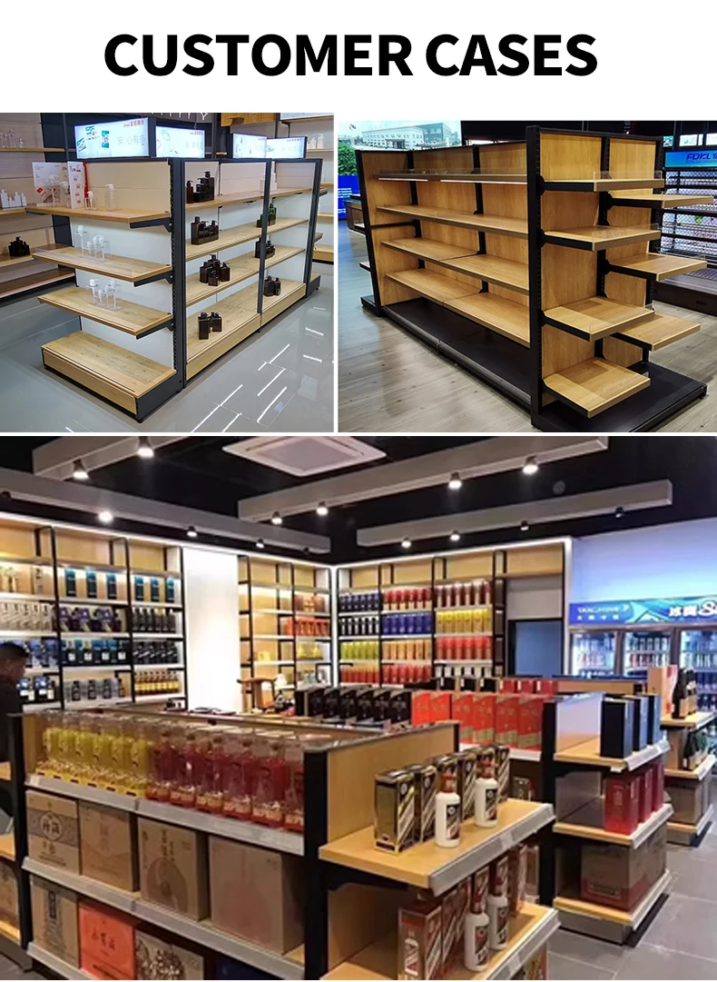 Modern Design Wooden Rack Supermarket Grocery Store Display Rack Double ...