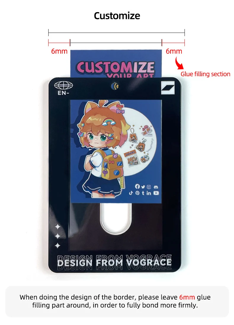 Vograce Personalized Custom Acrylic Keychain Card Holder Charms