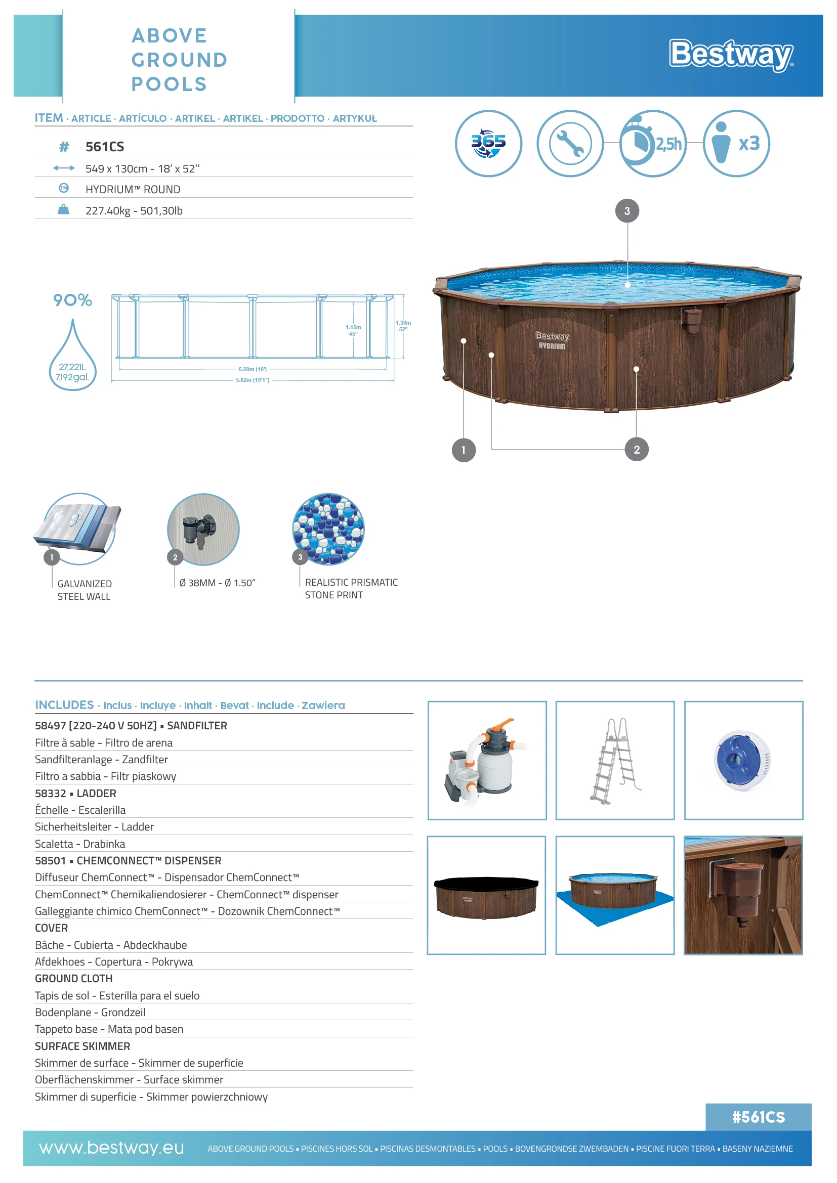 Bestway 561CS Hydrium Steel Wall Pool - Permanent Above Ground Pool