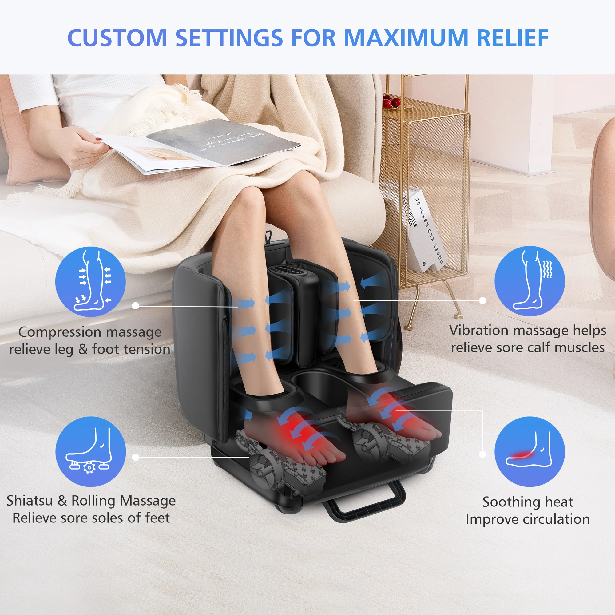Comfier 2 in 1 Shiatsu Foot Massager Machine with Heat & Ottoman for ...