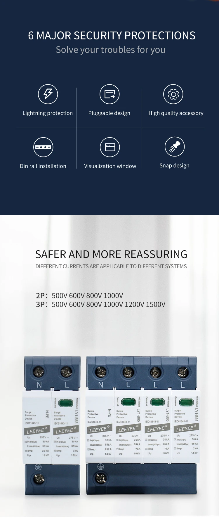 Leeyee 1p+n 275v Ac 35ka 65ka White Din Rail Mounting Bracket Surge Protective Device For ...