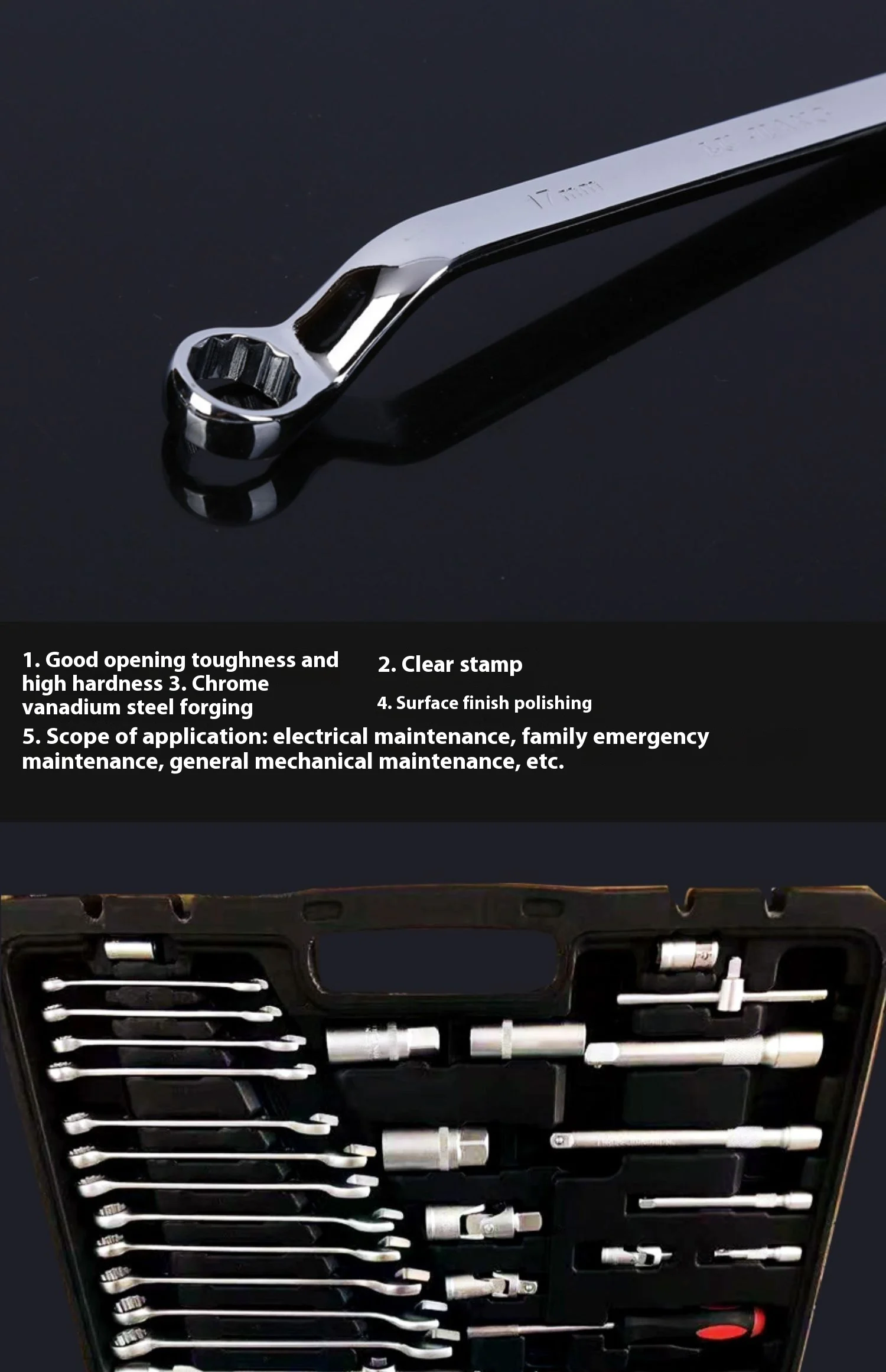 216pcs Hand-Power Car Repair Tool Set Chrome Vanadium Steel 1/2 Inch ...