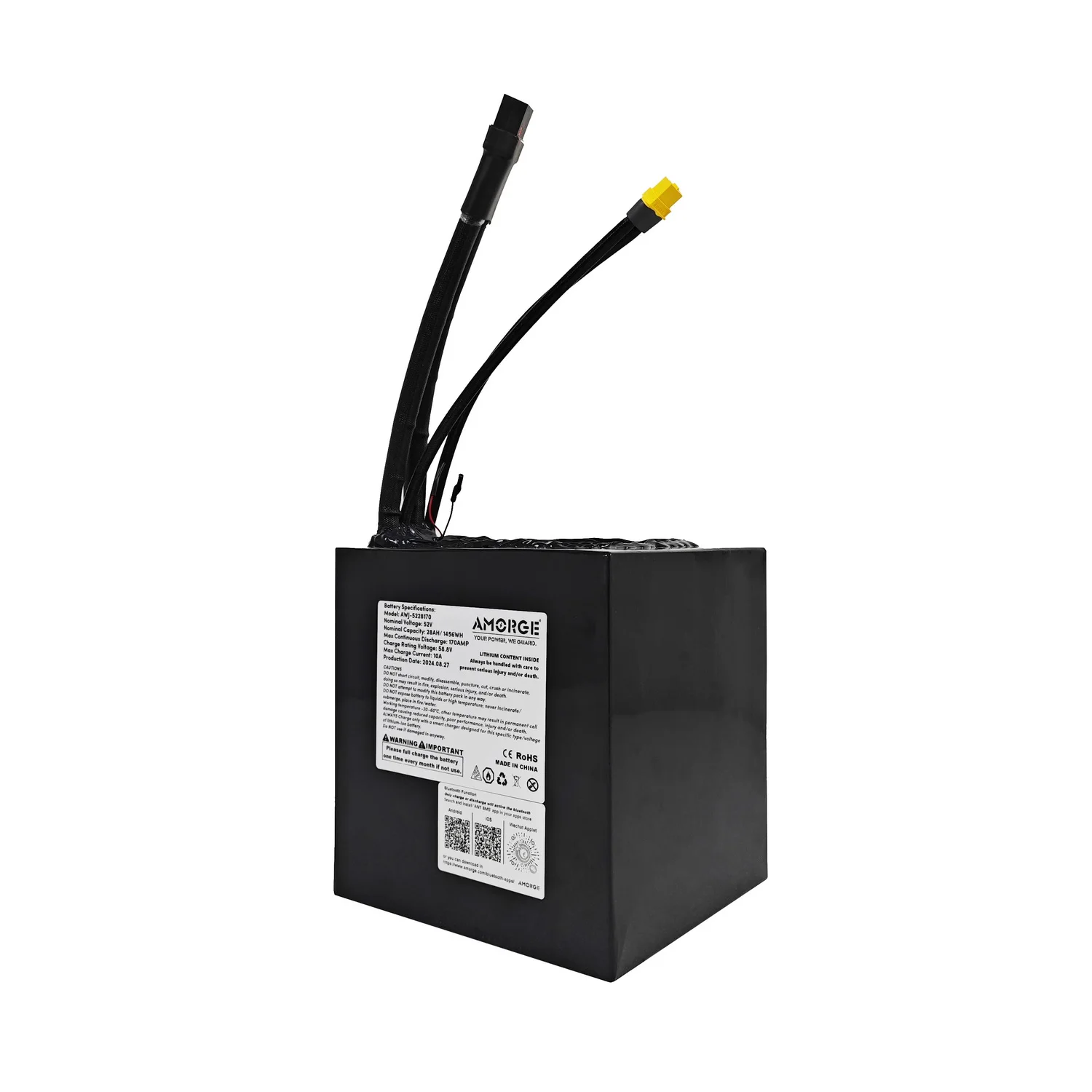 AMORGE 14S7P 52V 28AH 170AMP Lithium Battery Pack for Evs