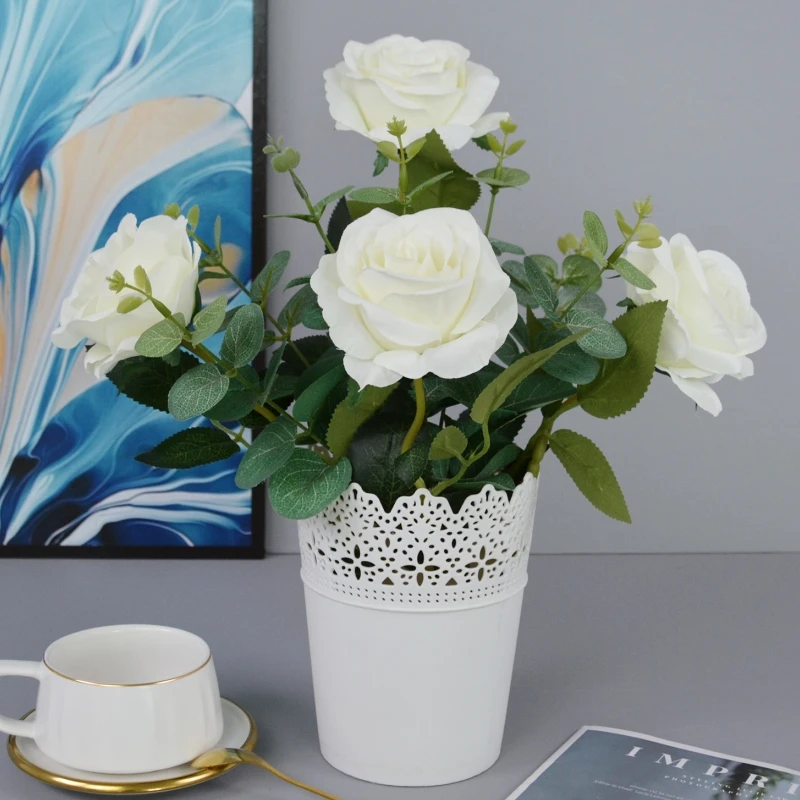 Artificial Flower Rose Realistic Single Stem Fake Silk Rose Bouquet For ...