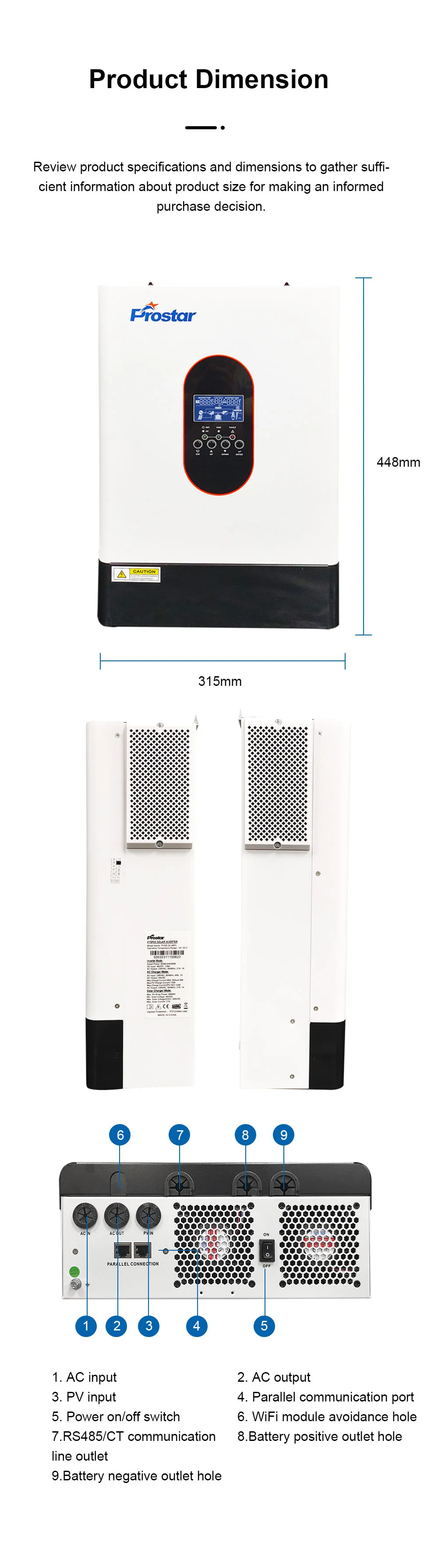 Prostar 6.2KW off-Grid Hybrid Solar Inverter - 48VDC MPPT
