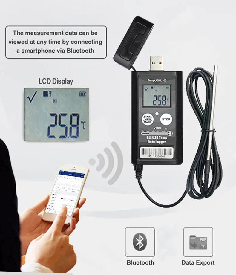 Bluetooth USB PT100 Sensor - Reliable Temperature Logging