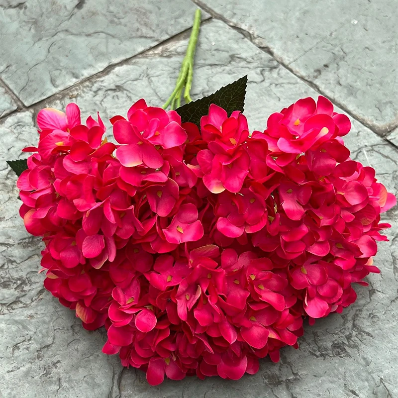 Hot Pink Deluxe Large Head Hydrangea Flowers 5 Bunch Silk Artificial ...
