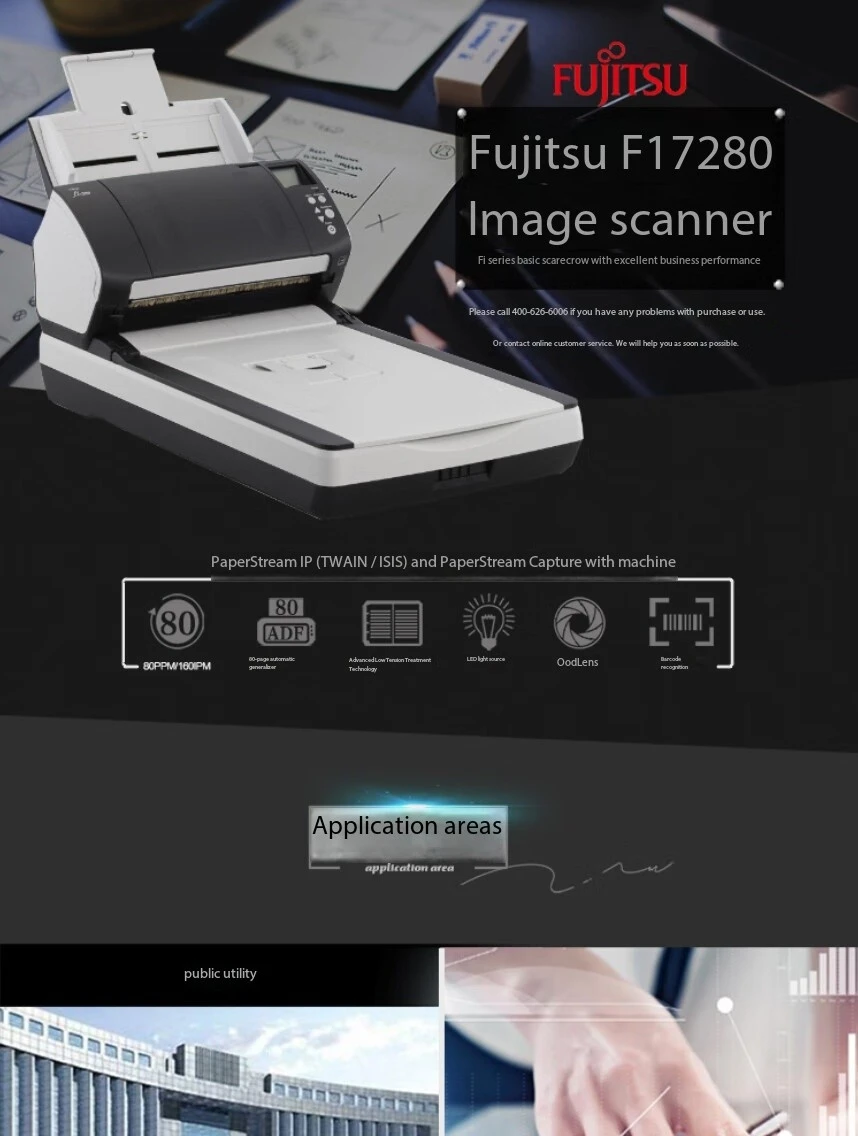 Fujitsu Fi-7280 CIS Flatbed Scanner USB Interface A4 Max Paper Size 600 ...