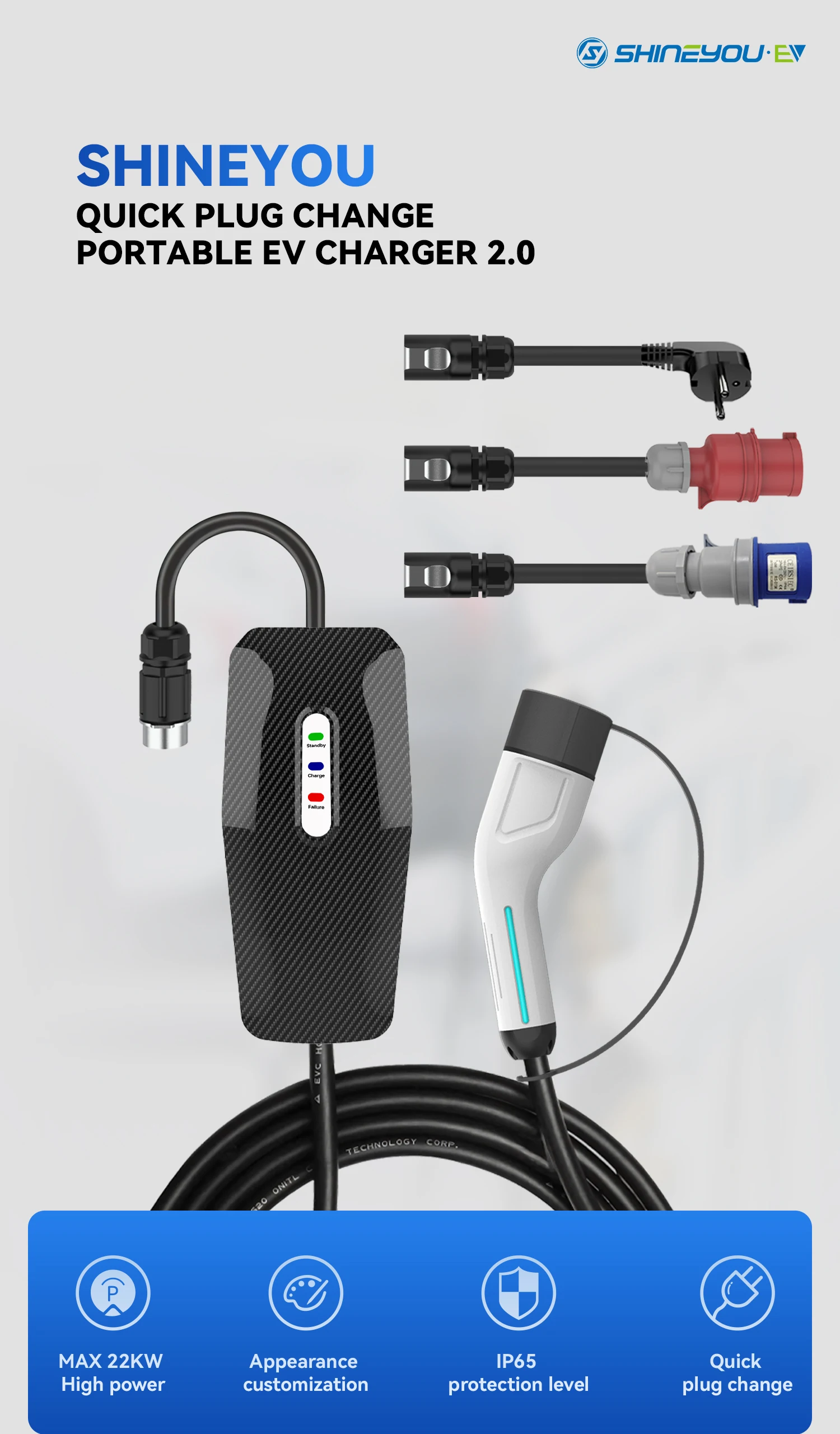 Shineyou 22kw Rfid Ev Wallbox 32a 11kw Electric Car Charger Station ...