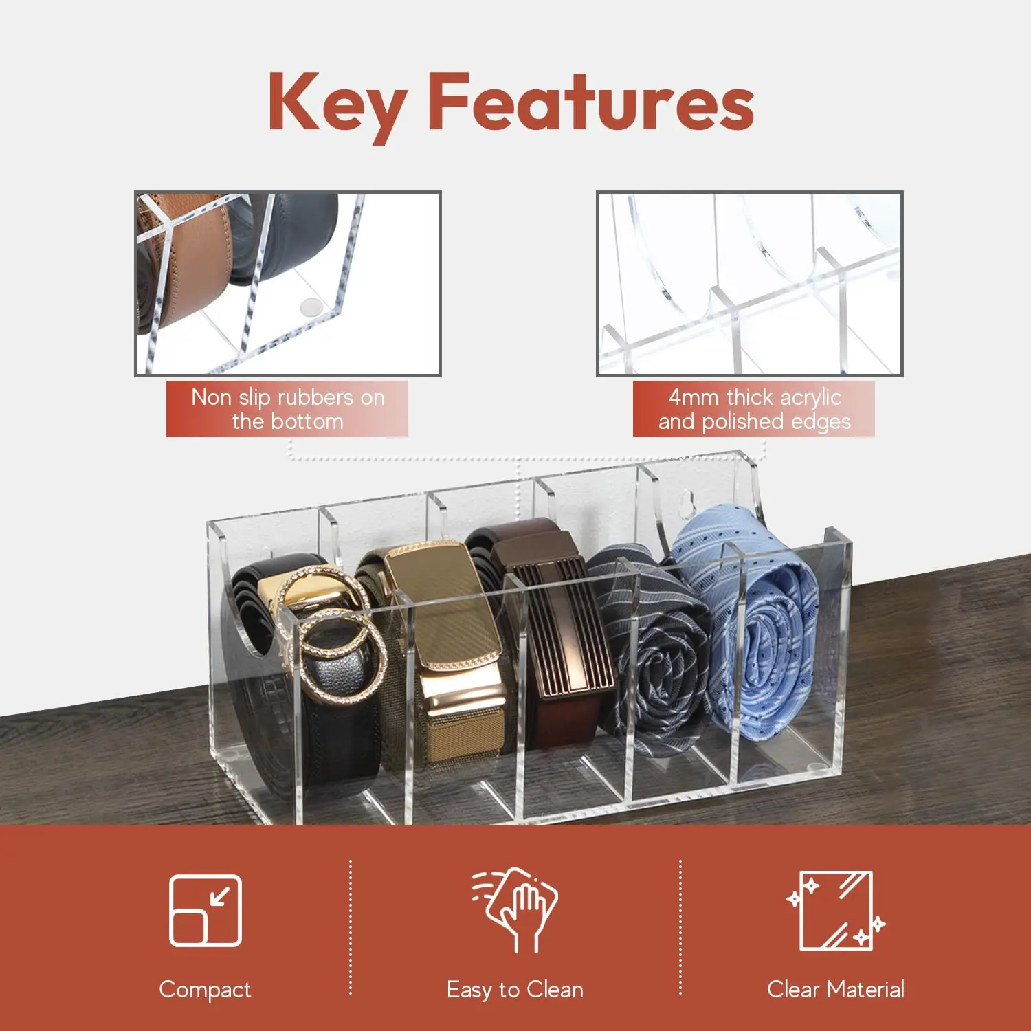 High Quality Acrylic Belt Organizer Hot Selling Display 5 Layer Belt ...