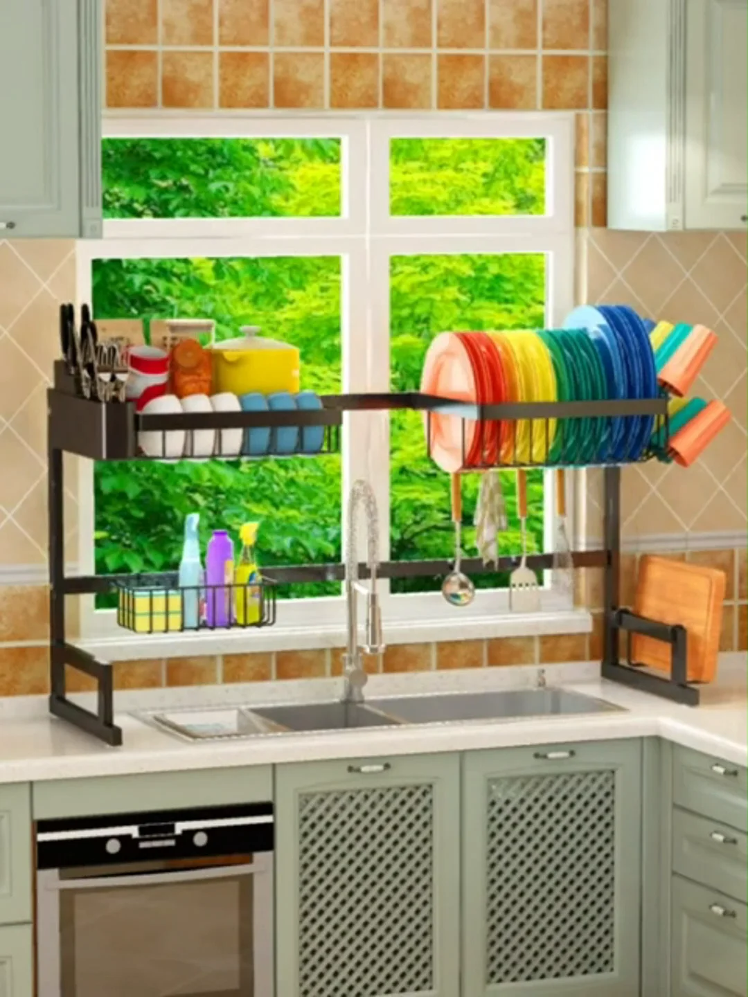 Stainless Steel 2 Tier Dish Drying Rack With Adjustable Length Over The ...