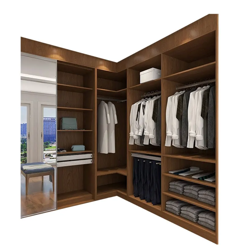 Wood U Shape Modern Wardrobe Armoire Furniture Walk in Wardrobe ...