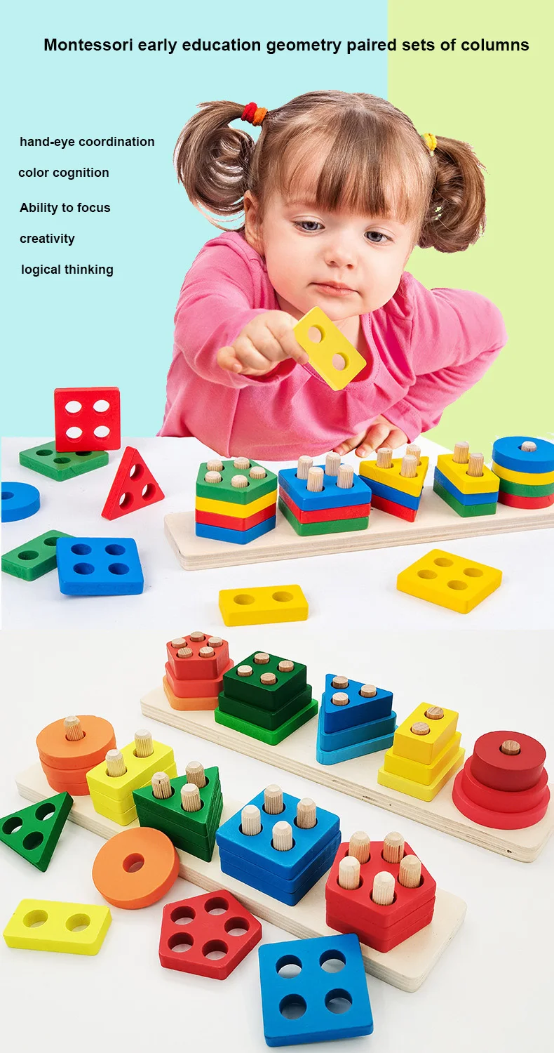 Children Montessori Early Education Cognitive Building Blocks Pairing ...