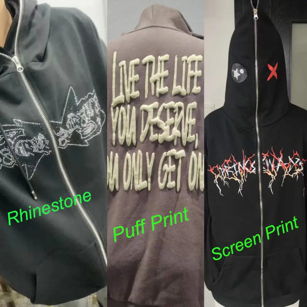 3D Puff Print Full Zip up Hoodie Manufacturer - Heavyweight French Terry