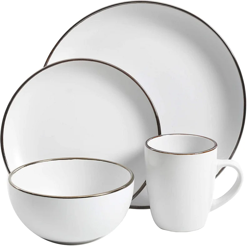 Custom Dinnerware White Ceramic Bowl Plate Dish Cup 16-piece Stoneware ...