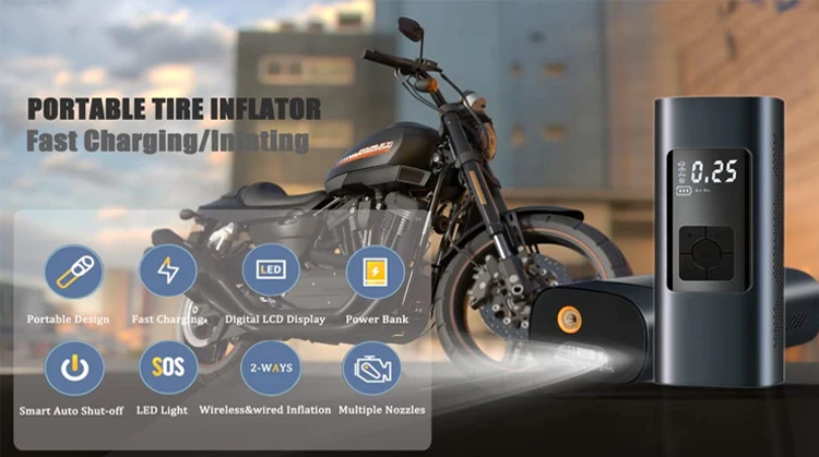 6000mah Mini Inflated Device With Pressure Gauge Digital Tire Inflator ...