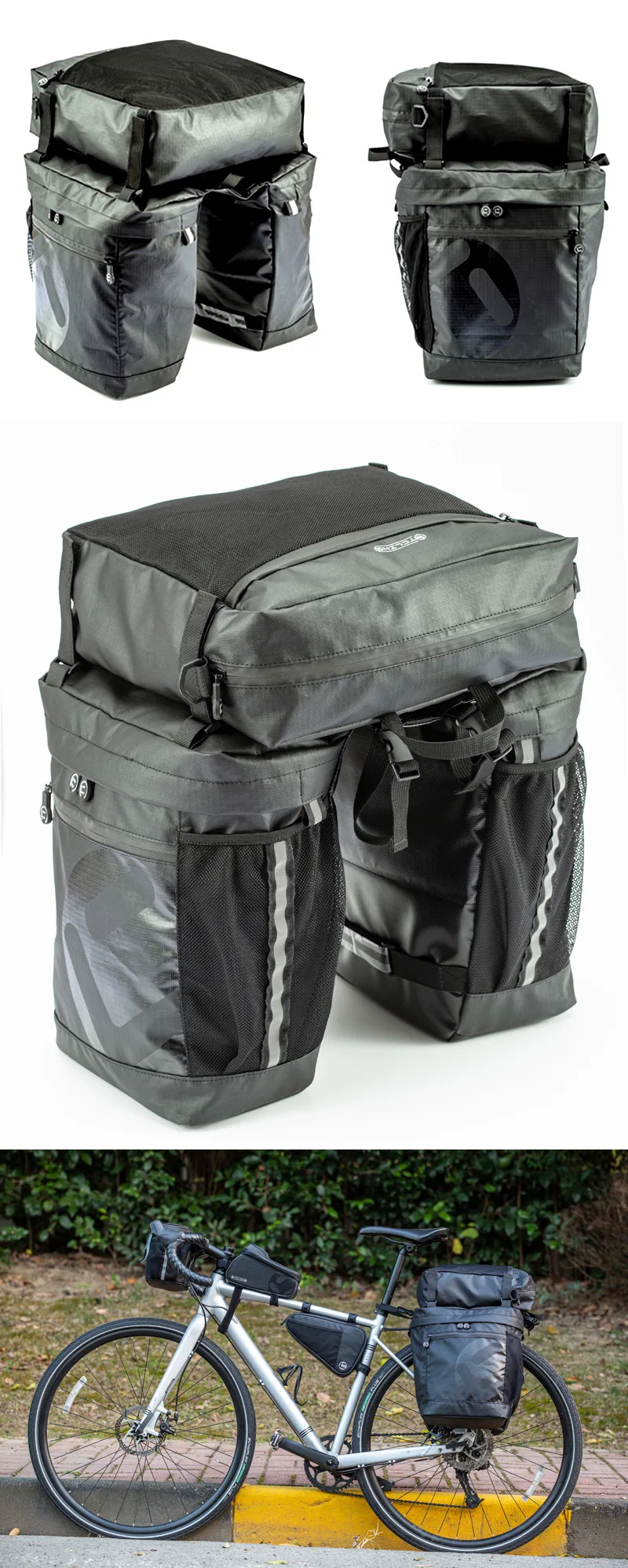 Jetshark 50l Large Capacity Waterproof Rear Rack Bag 3 In 1 Bike Bag ...