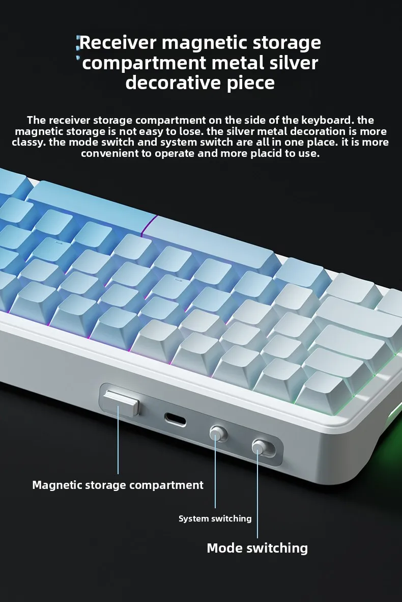 Hot Swappable 66-Key Gaming Keyboard with PBT Keycap Blue Red Switch ...