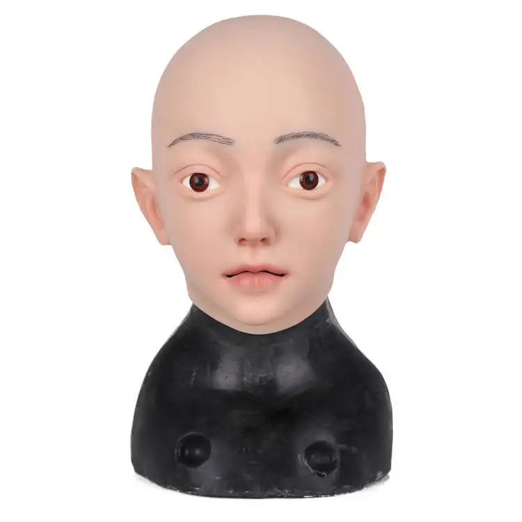Female Halloween Silicone Simulation Face Doll Mask Headgear Bald ...