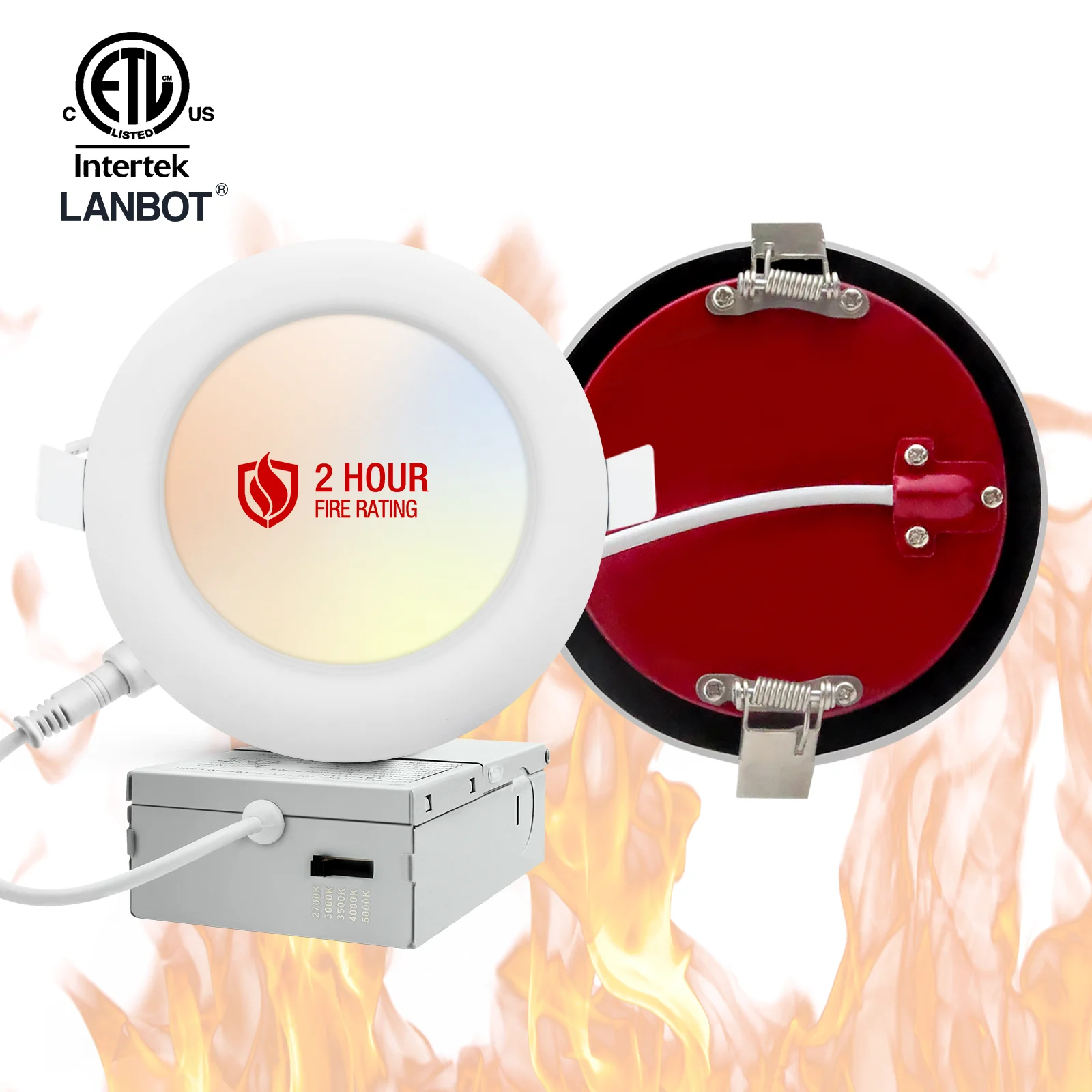 Lanbot 120V ETL 2-Hour Fire Rated 4in/6in 12W Square LED Downlight ...