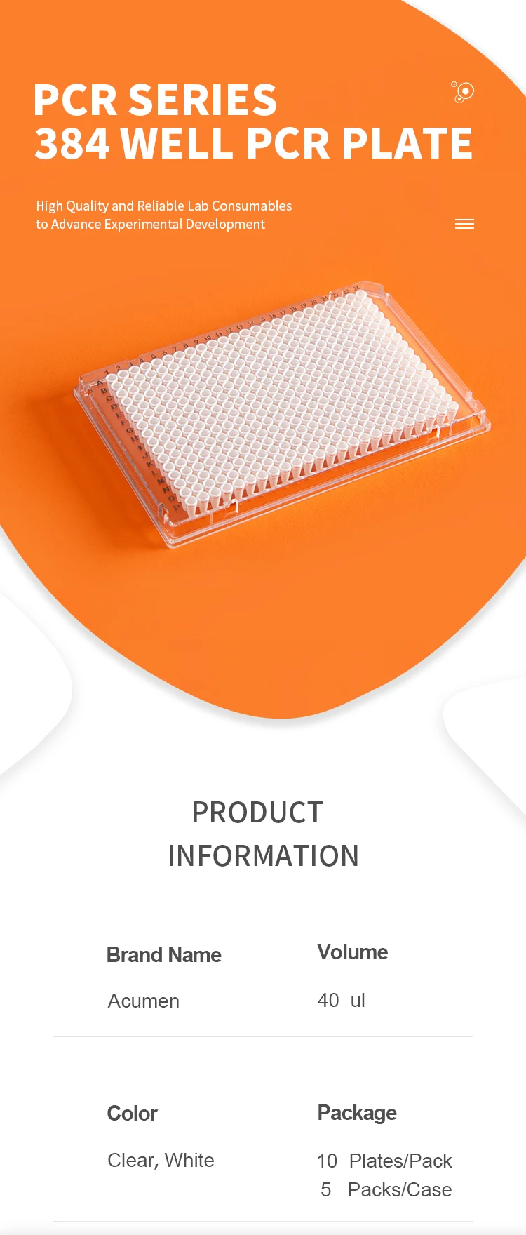 Full Skirt 384 Well Pcr Plate 40ul Tube Transparent Frame White Tube For Laboratory - Buy Pcr ...