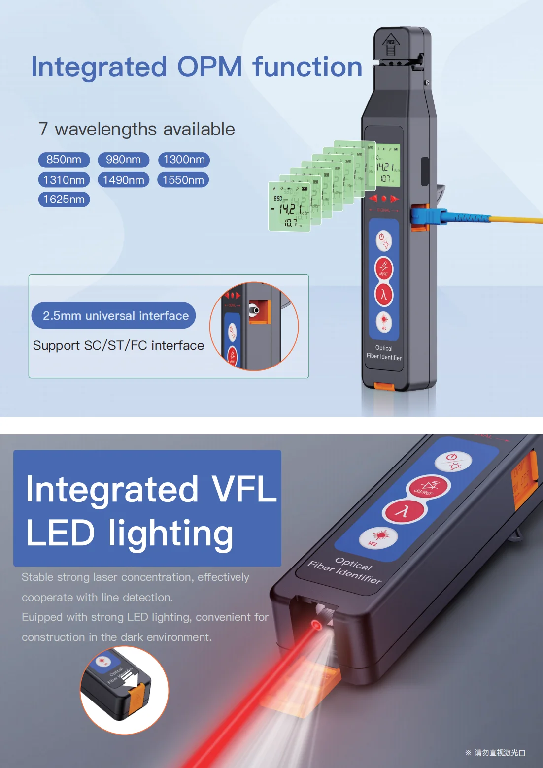 Optical Fiber Trafic Identifier Signal Detector with 10mw VFI
