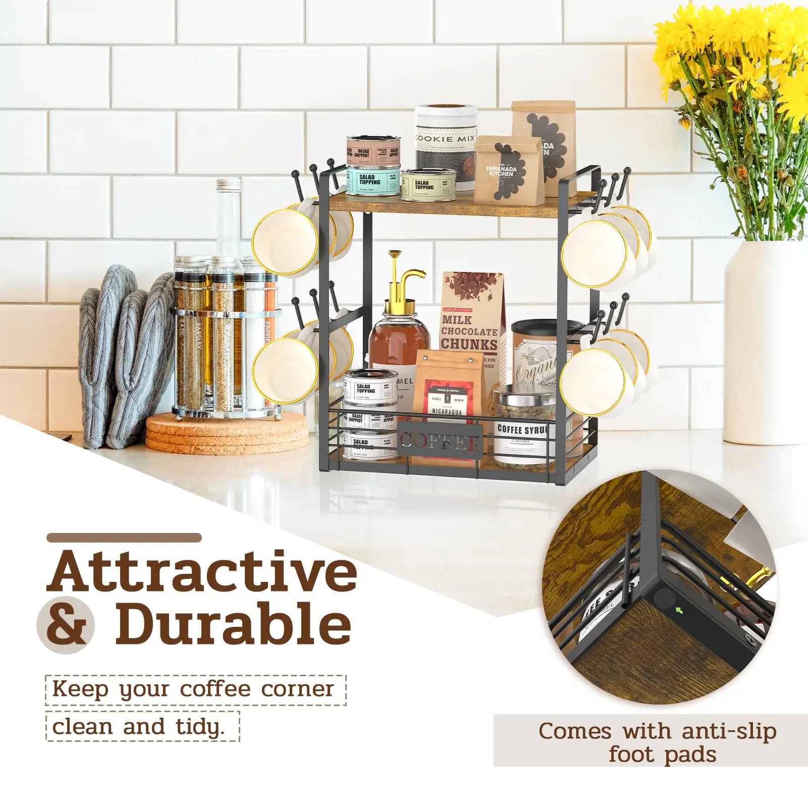 2 Tier Coffee Cup Holder,Coffee Mug Stand Holder Tree With Storage ...