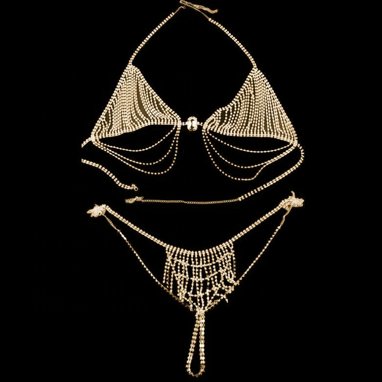 Shihan Bc215161 Bikini Body Harness Jewelry Bra And Thong Set Crystal ...