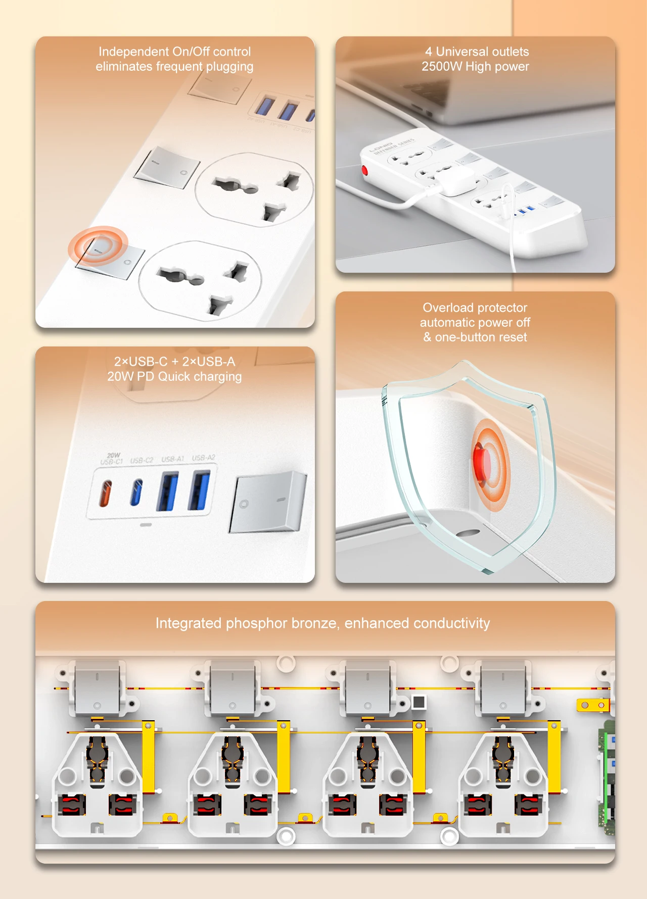 LDNIO SC4408C 4 Outlets 4 USB Universal Desktop Power Strip Universal ...