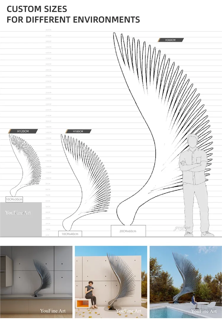 Outdoor Park Large Stainless Steel Bird Wing Sculpture