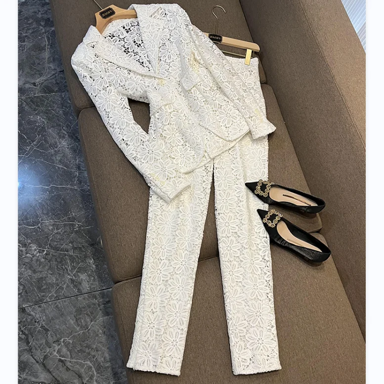 Lady Delicacy White Fine Workmanship Lace Office Suit Single Button ...