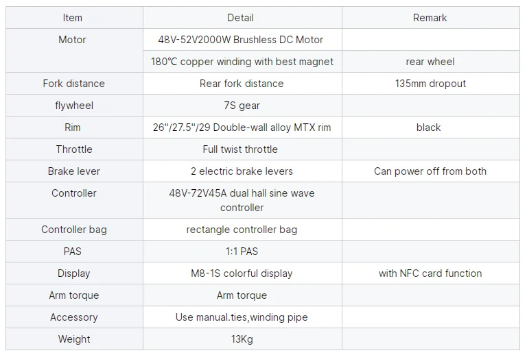 52V2000W MTX39 Wheel Ebike Conversion Kits - 27.5" & 29"